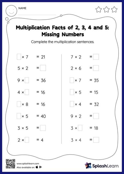 Multiplication Facts Of 2 3 4 And 5 Missing Numbers Math