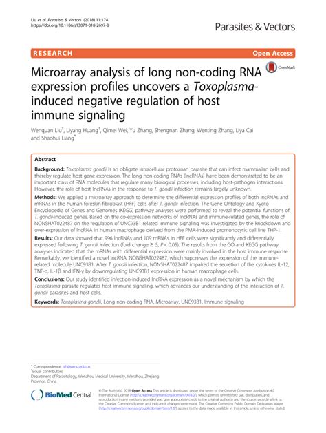 Pdf Microarray Analysis Of Long Non Coding Rna Expression Profiles