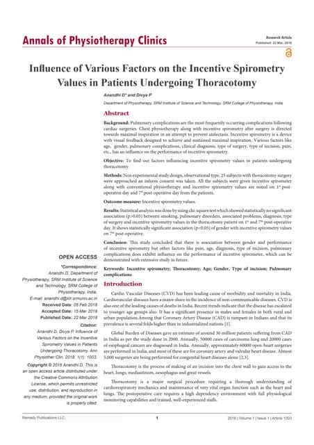Influence Of Various Factors On The Incentive Spirometry Values In Patients Undergoing