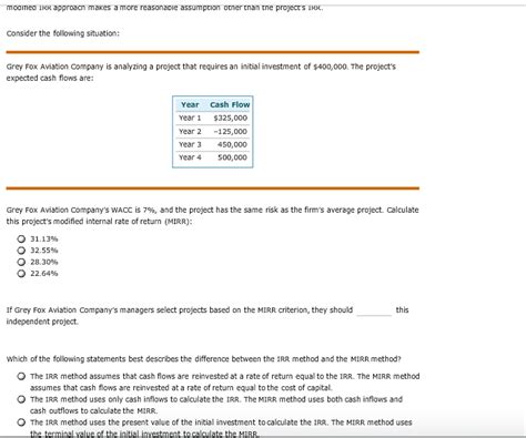 Solved Modified Irr Approach Makes A More Reasonable