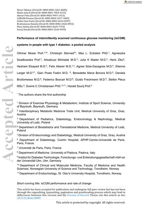 Pdf Performance Of Intermittently Scanned Continuous Glucose Monitoring Iscgm Systems In