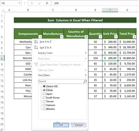 How To Sum Columns In Excel When Filtered 7 Ways Exceldemy