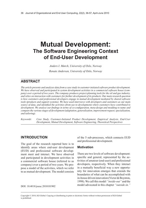 Pdf Mutual Development The Software Engineering Context Of End User