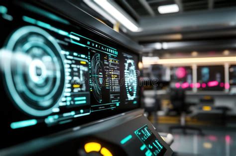 Futuristic Technology Interface In Modern Control Room With Neon