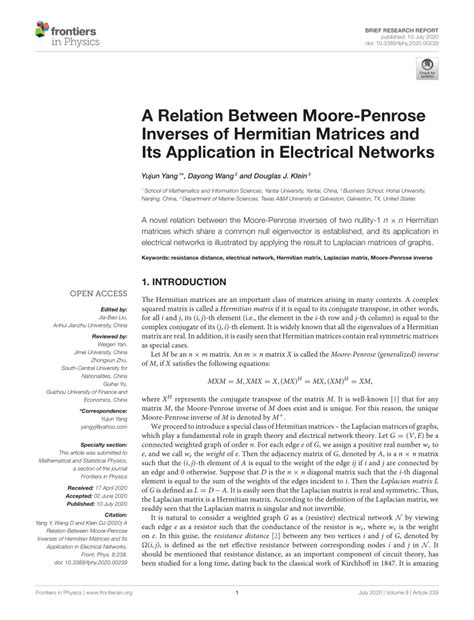 Pdf A Relation Between Moore Penrose Inverses Of Hermitian Matrices And Its Application In
