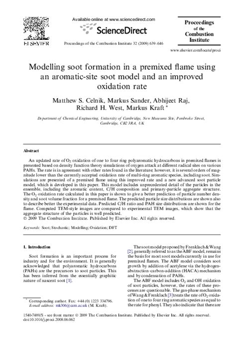 Pdf Modelling Soot Formation In A Premixed Flame Using An Aromatic