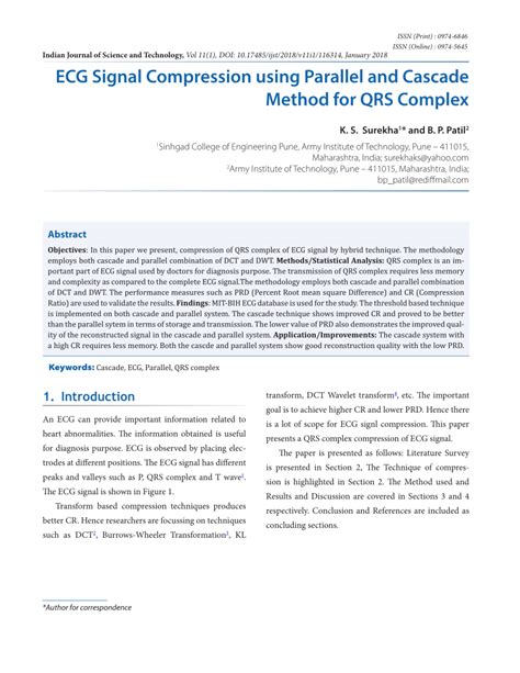 Pdf Ecg Signal Compression Using Parallel And Cascade Method For Qrs Complex