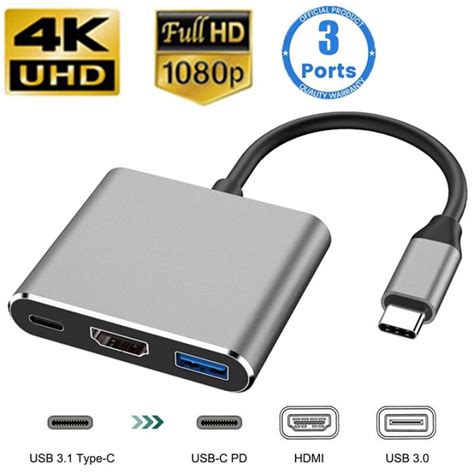 USB C HUB 3in1 Type C 3 0 To HDMI Compatible Docking Station PD Fast Charge 4K HDMI Adapter