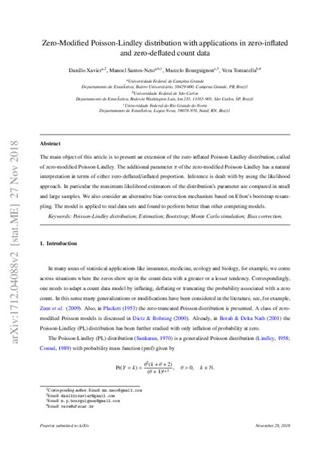 Pdf Zero Modified Poisson Lindley Distribution With Applications In Zero Inflated And Zero