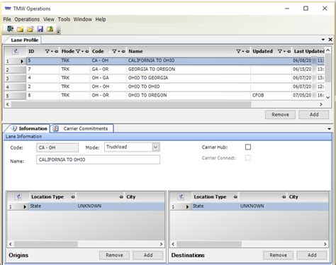 Setting Up Carrier Lanes Tmw Operations