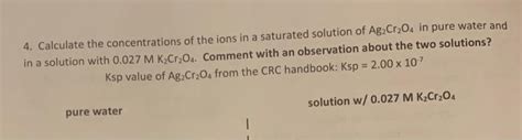Solved Calculate The Concentrations Of The Ions In A Chegg Com