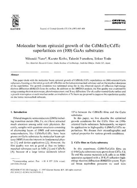 Pdf Molecular Beam Epitaxial Growth Of The Cdmntecdte Superlattices