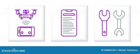 Set Line Spanner Remote Aerial Drone And Computer Api Interface Icon