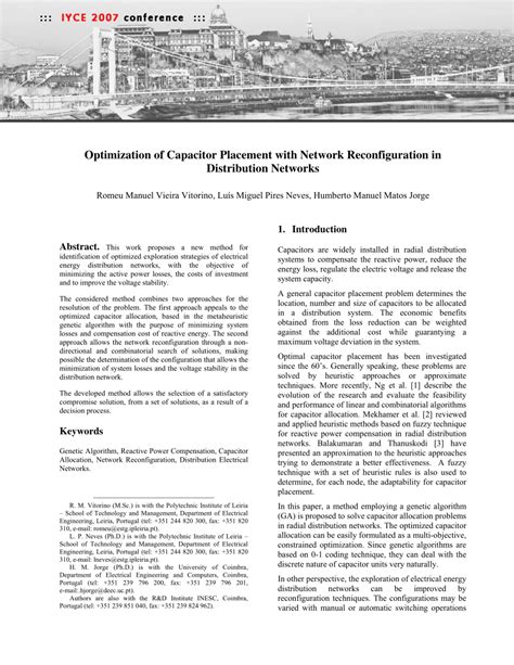 Pdf Optimization Of Capacitor Placement With Network Reconfiguration In Distribution Networks