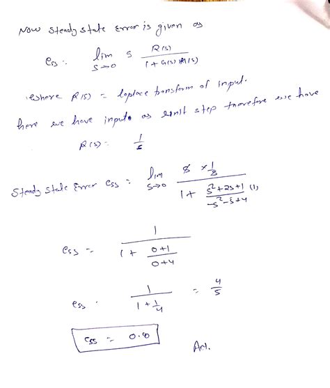 Solved Steady State Error 1 Unit Step Function Of Gs S 2 2s 1