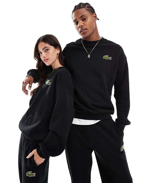 Lacoste Unisex Logo Crewneck Sweatshirt In Black Asos