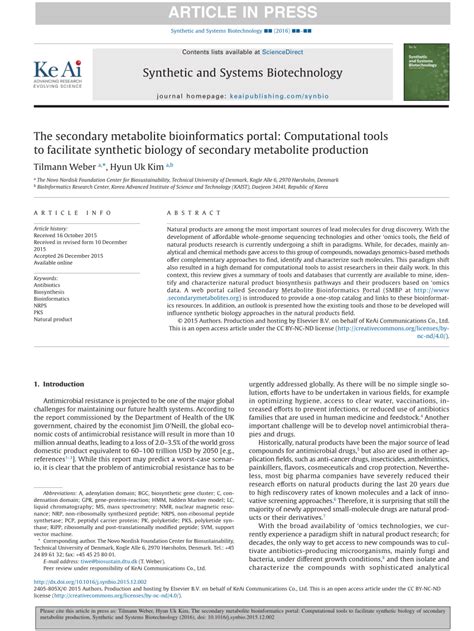 Pdf The Secondary Metabolite Bioinformatics Portal Computational