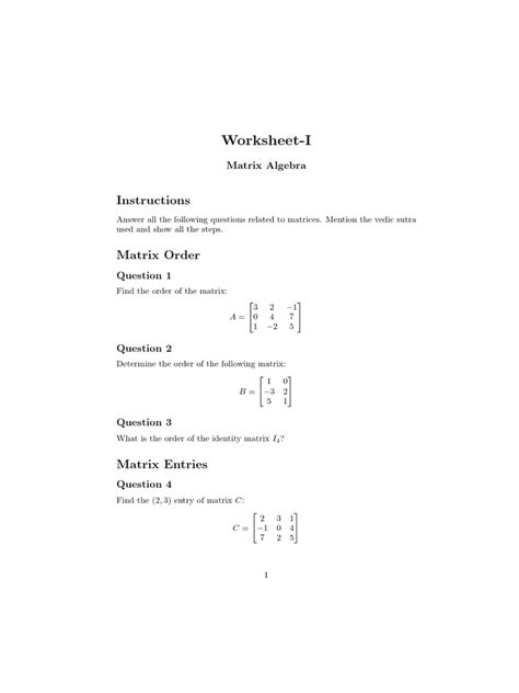 worksheet matrix algebra download free pdf matrix mathematics