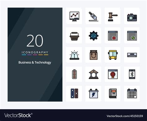 20 Business Technology Line Filled Icon Royalty Free Vector