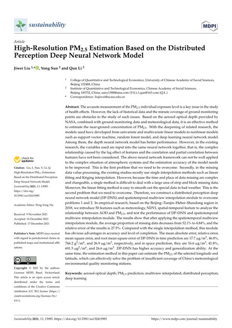 pdf high resolution pm2 5 estimation based on the distributed perception deep neural network model