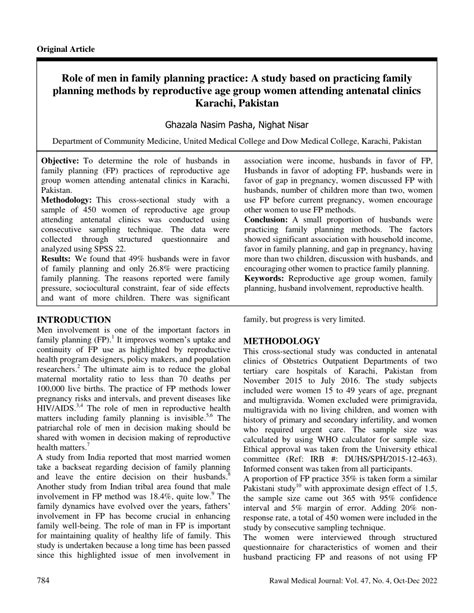 PDF Role Of Men In Family Planning Practice A Study Based On Practicing Family Planning