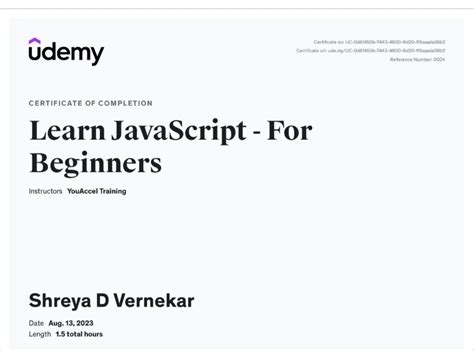 i have completed the javascript course for beginners shreya d