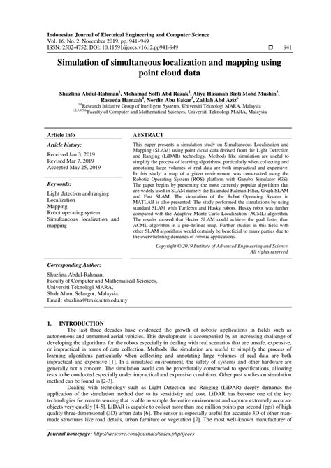PDF Simulation Of Simultaneous Localization And Mapping Using D Point Cloud Data
