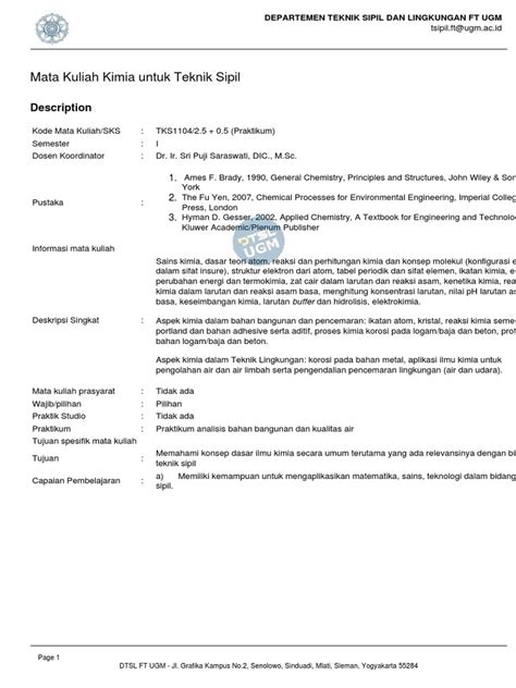 Mata Kuliah Kimia Untuk Teknik Sipil Pdf