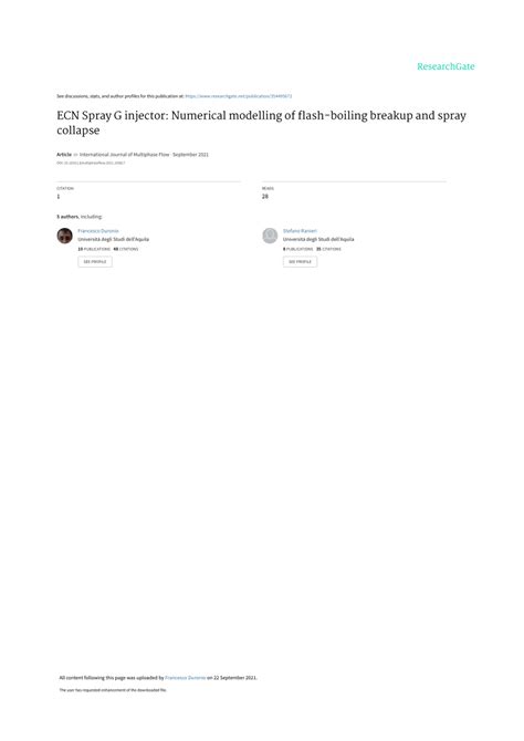 Pdf Ecn Spray G Injector Numerical Modelling Of Flash Boiling Breakup And Spray Collapse