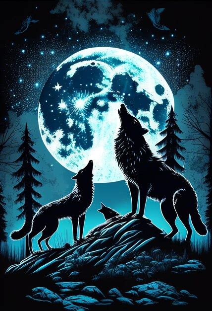 premium photo several wolves howling at the moon ai generated