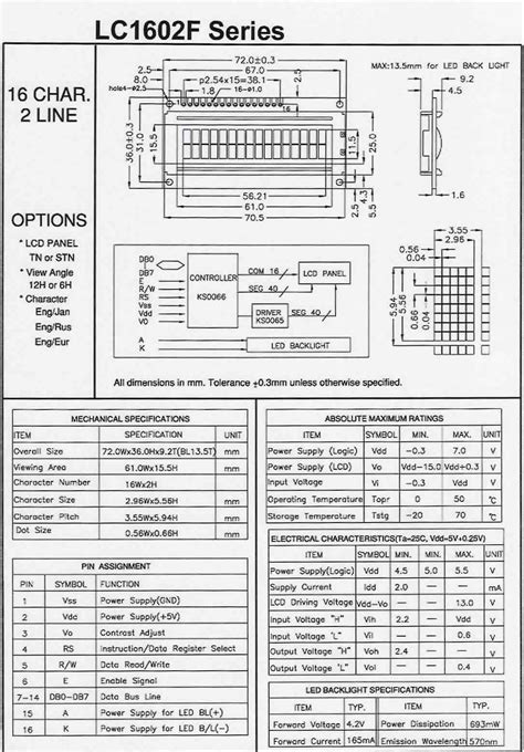 Parallel Backlit 2x16 Lcd