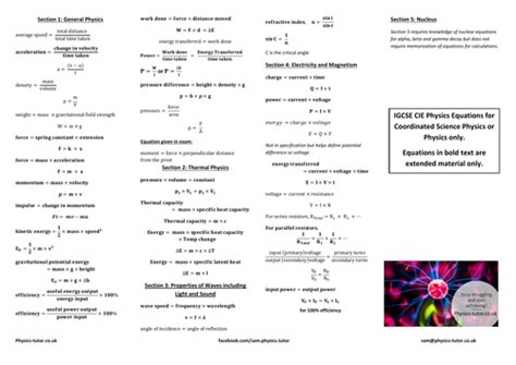 Cie Igcse Physics Equation List Teaching Resources