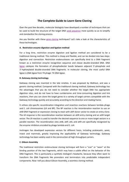 Gibson Assembly In Cloning Pptx Chemistry Science