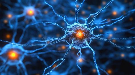 3d Neural Network With Glowing Synapses And Connections Stock