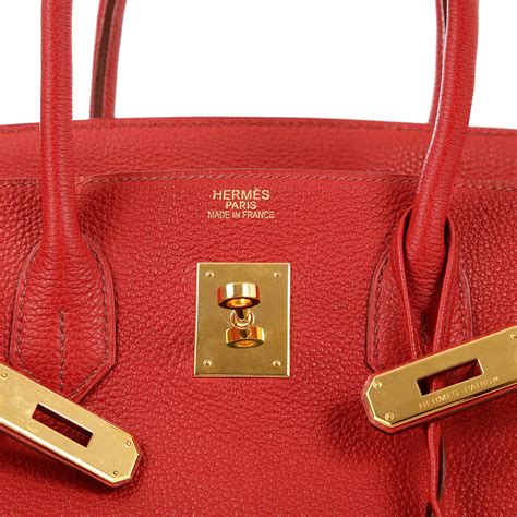 Hermes Red Leather 35 Cm Birkin Bag Red Togo With Gold Hardware At