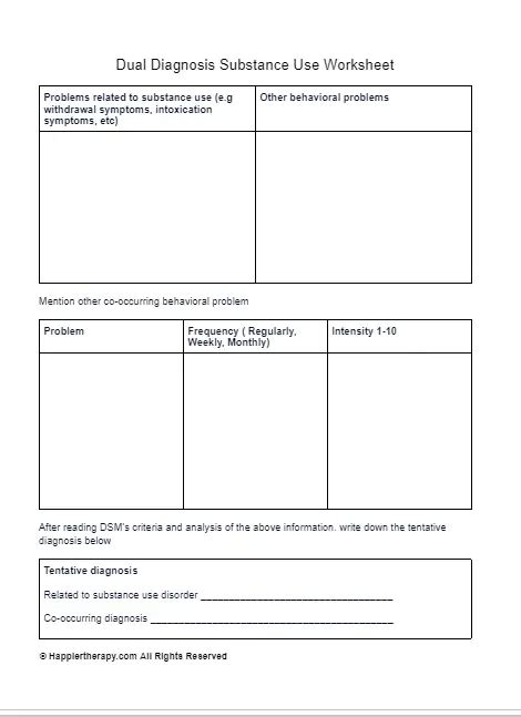 Dual Diagnosis Substance Use Worksheet Happiertherapy