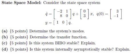 Solved State Space Model Consider The State Space System Chegg Com