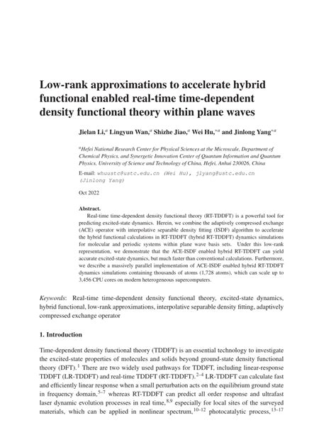 Pdf Low Rank Approximations To Accelerate Hybrid Functional Enabled Real Time Time Dependent