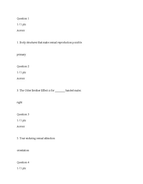 Chp Puzz Quiz Question Pts Across Body Structures That Make Sexual Reproduction