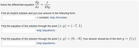 Solved Solve The Differential Equation Find An Implicit