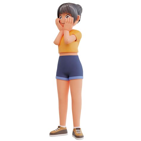 Cute Girls Smiling Posing Happy 3d Cartoon Illustration 21457312 Png