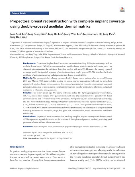 Pdf Prepectoral Breast Reconstruction With Complete Implant Coverage Using Double Crossed
