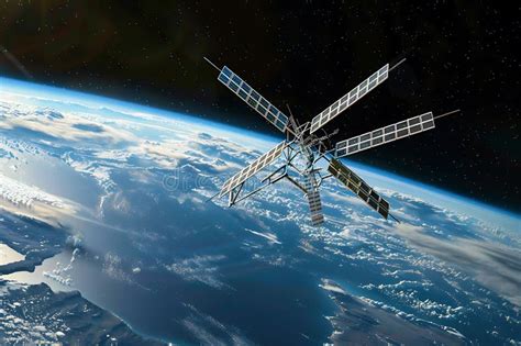 Satellite Fully Equipped With Solar Panels Harnessing Renewable Energy Stock Illustration