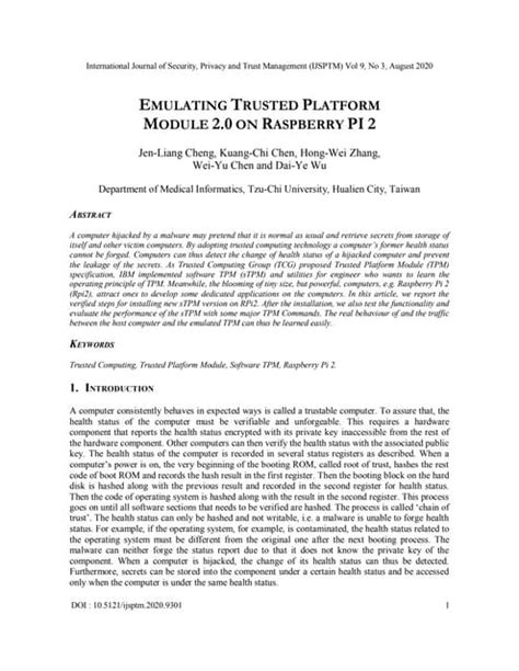 Emulating Trusted Platform Module 2 0 On Raspberry Pi 2 Pdf