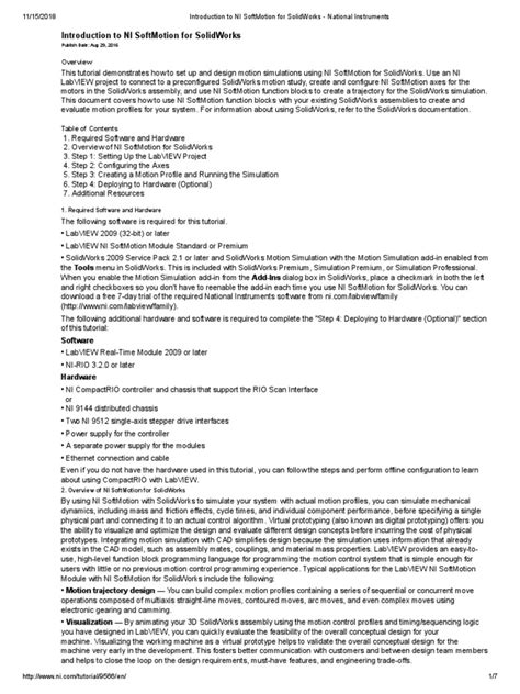 Introduction To Ni Softmotion For Solidworks National Instruments Pdf Machines Simulation