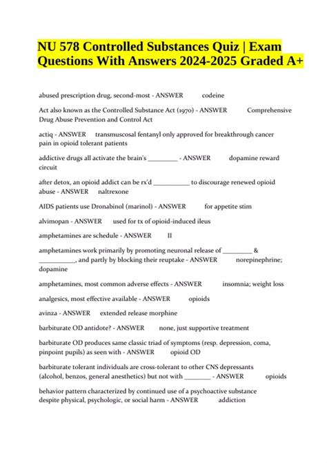 Nu 578 Controlled Substances Exam Questions With Complete Solution