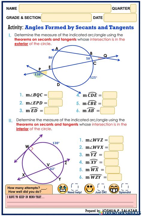 Secants Tangents And Angle Measures Worksheet Answers
