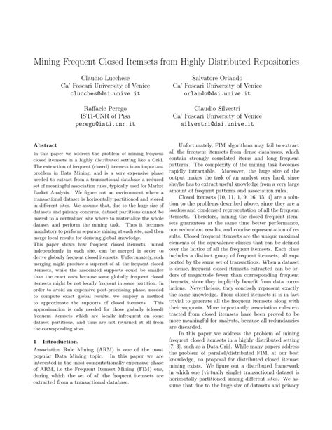 Pdf Mining Frequent Closed Itemsets From Distributed Repositories