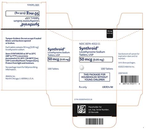 Synthroid Package Insert Prescribing Information Moa