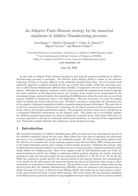 Pdf An Adaptive Finite Element Strategy For The Numerical Simulation Of Additive Manufacturing